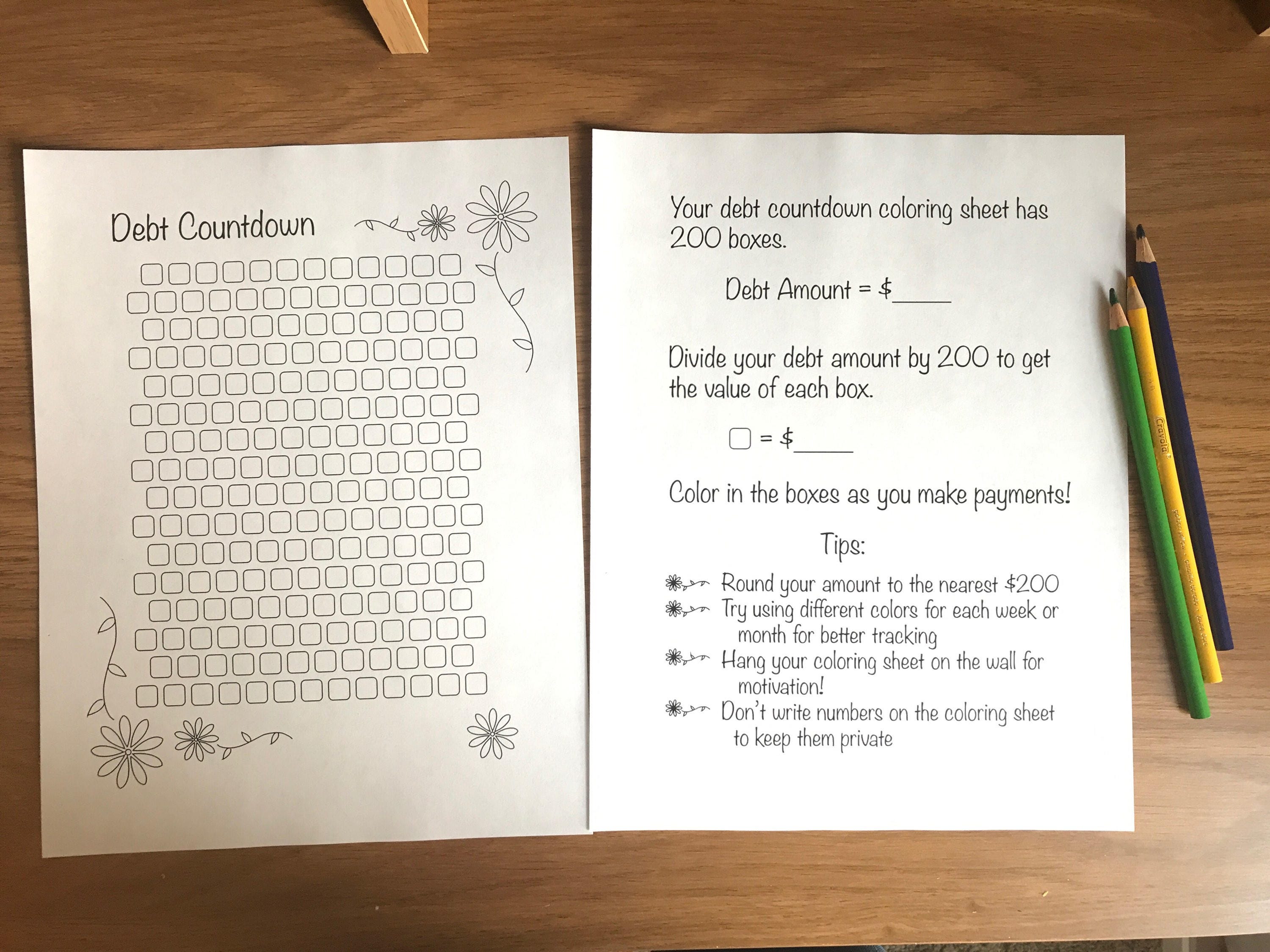 Debt Countdown Printable Coloring Sheet - Flowers - Etsy