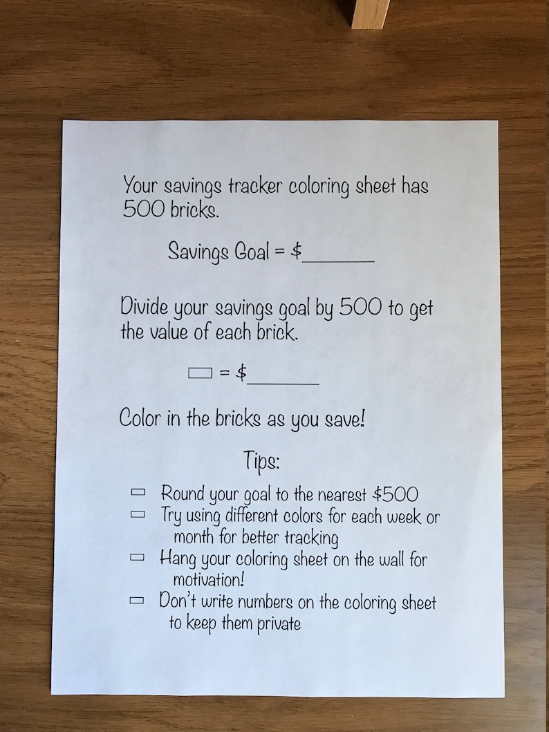 Home Savings Tracker Printable Coloring Sheet - Etsy