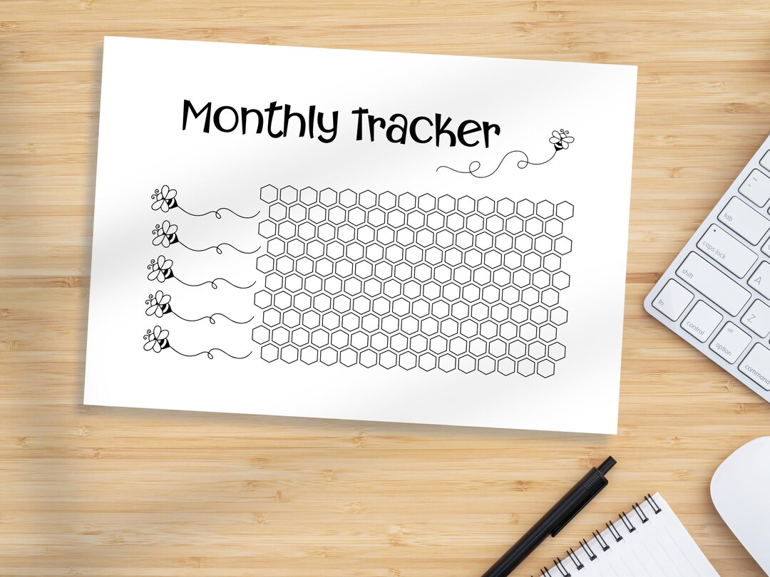 Monthly Habit Tracker Printable Coloring Sheet - Honey Bee Honeycomb - Etsy