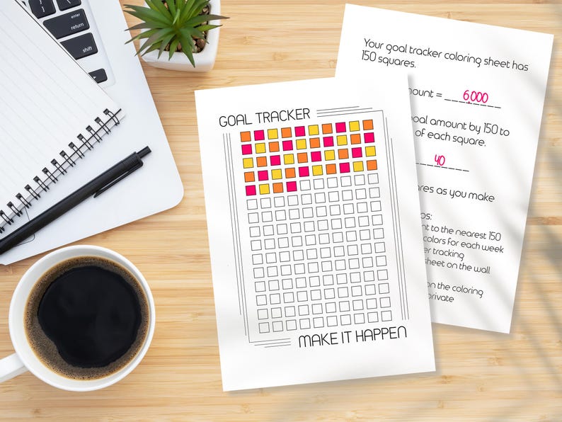 Goal Tracker Printable Coloring Sheet - Make It Happen - Etsy