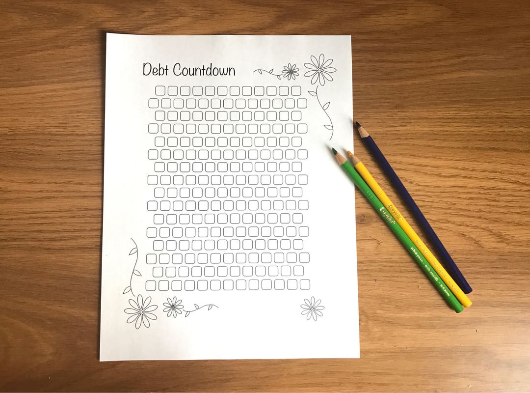 Debt Countdown Printable Coloring Sheet - Flowers - Etsy