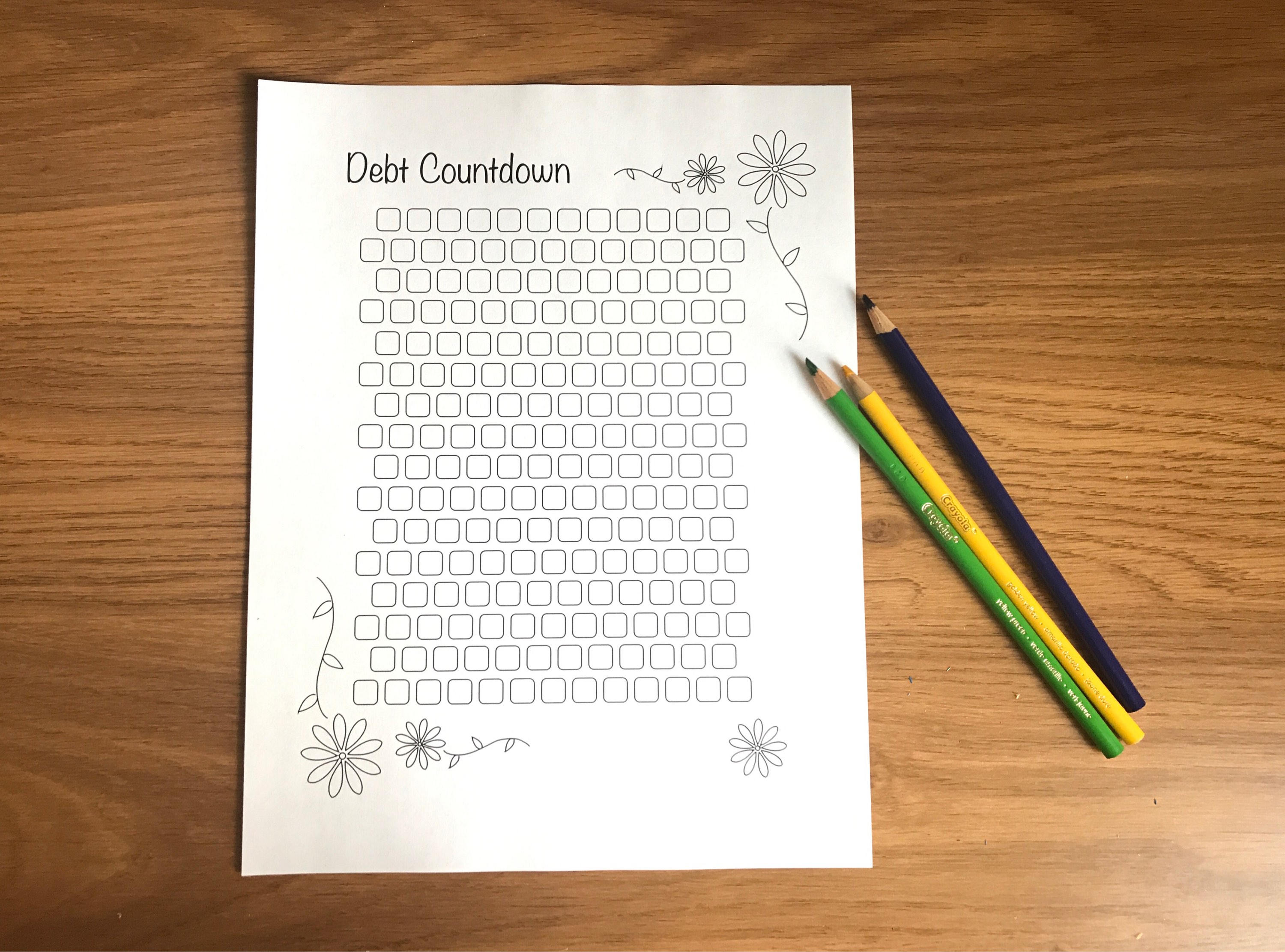 Debt Countdown Printable Coloring Sheet Flowers - Etsy