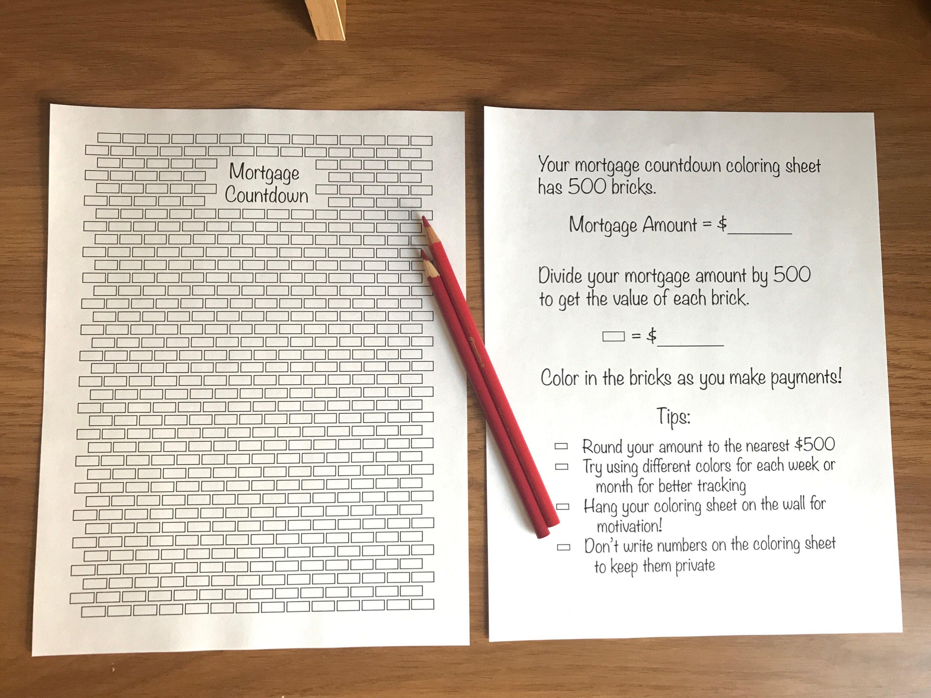 Mortgage Countdown Printable Coloring Sheet Large Bricks - Etsy