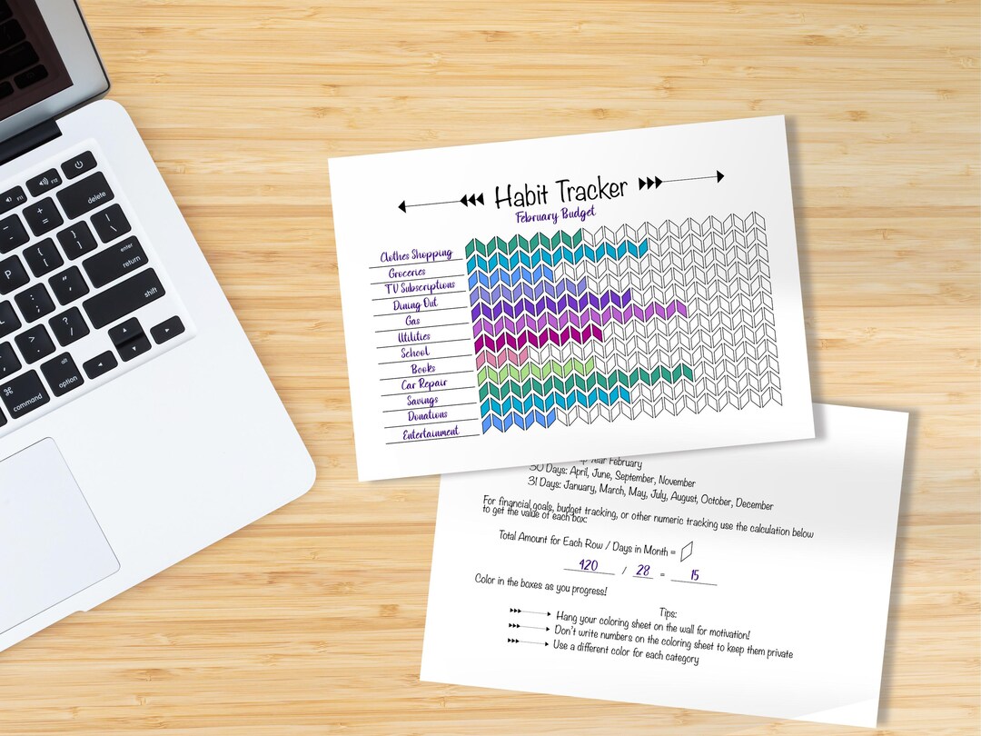 Habit Tracker Monthly Printable Coloring Sheet - Chevron Arrows - Etsy