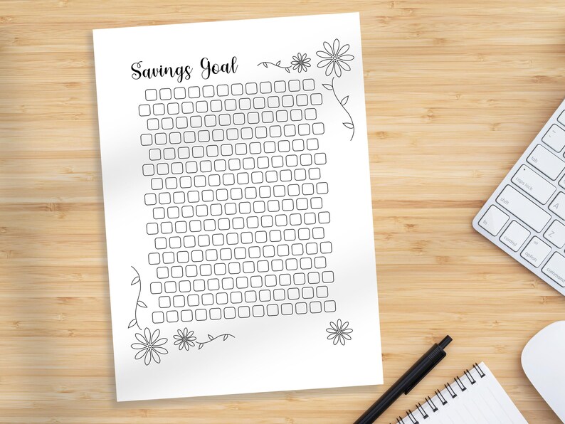Savings Tracker Printable Coloring Sheet - Flowers - Etsy