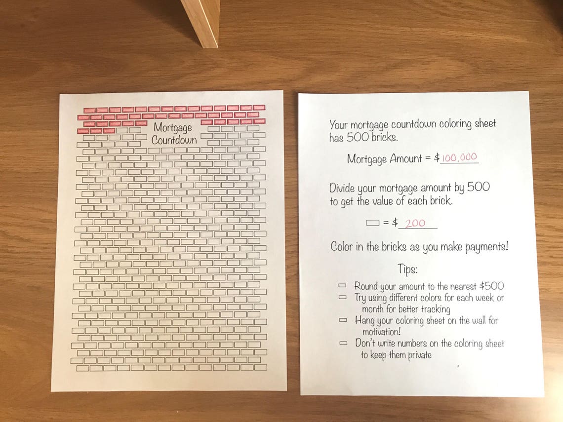 Mortgage Countdown Printable Coloring Sheet Large Bricks - Etsy