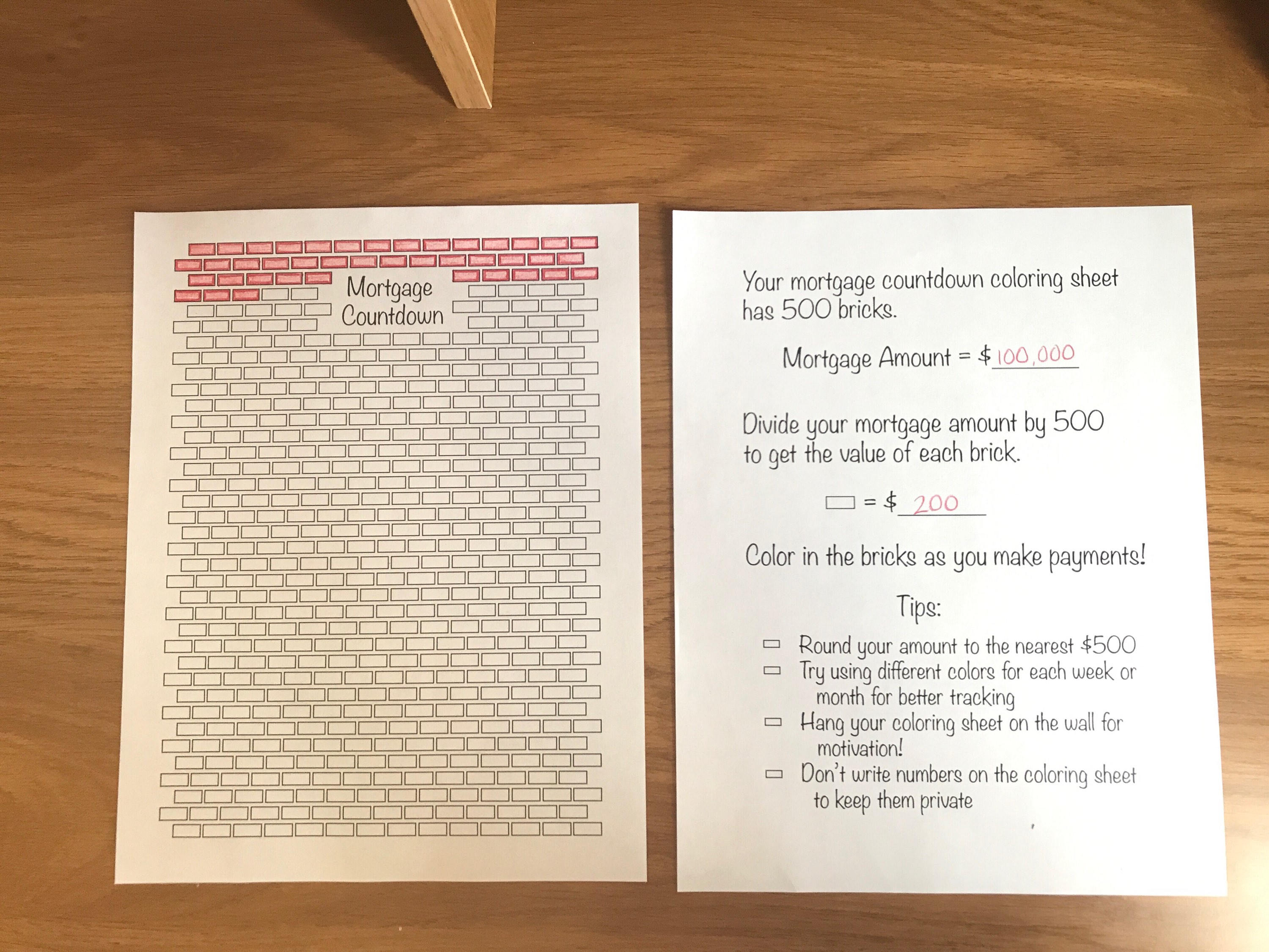 Mortgage Countdown Printable Coloring Sheet Large Bricks - Etsy