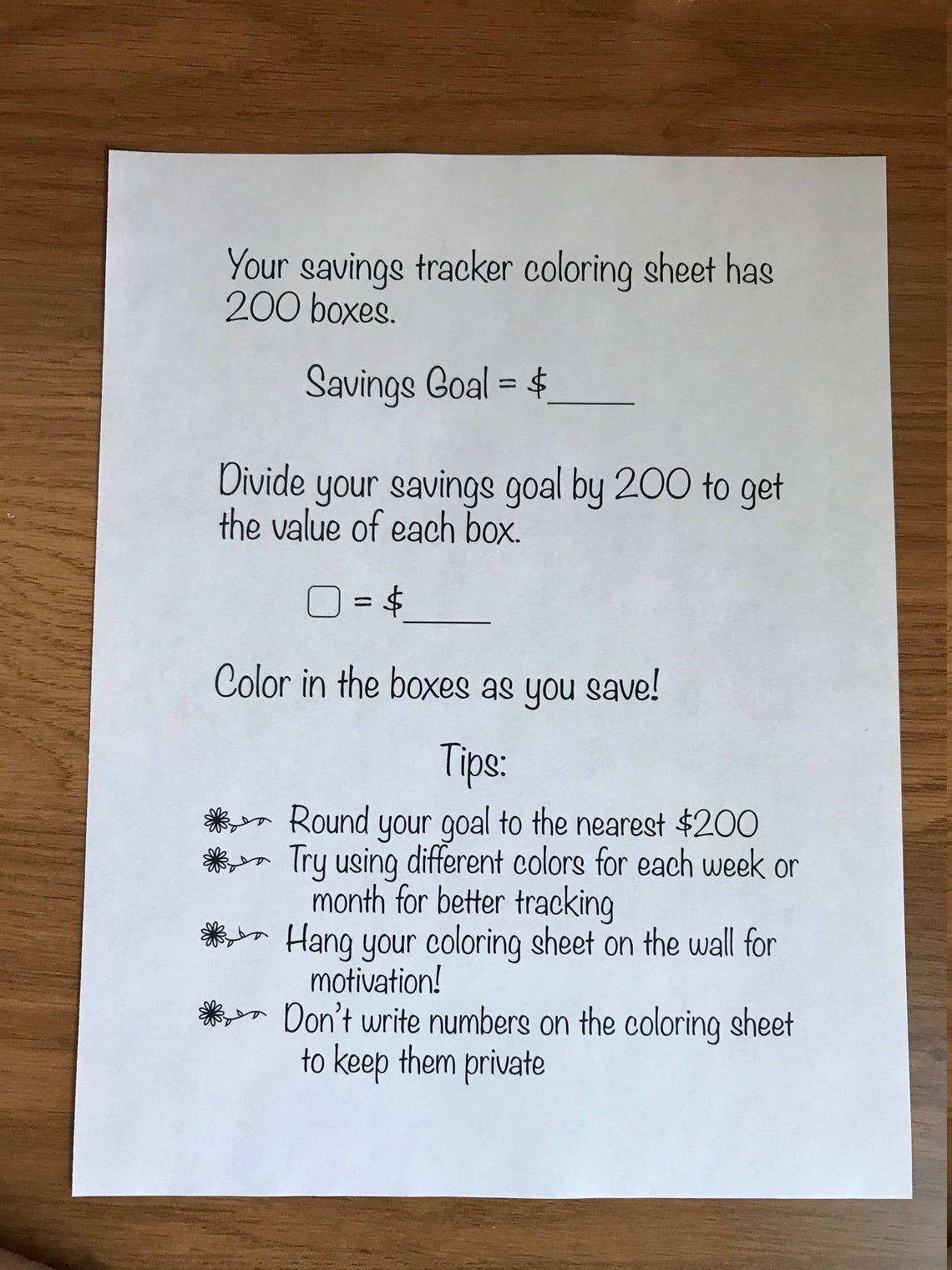 Savings Tracker Printable Coloring Sheet Flowers - Etsy