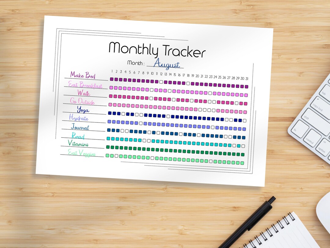 Monthly Habit Tracker Printable Coloring Sheet - Etsy