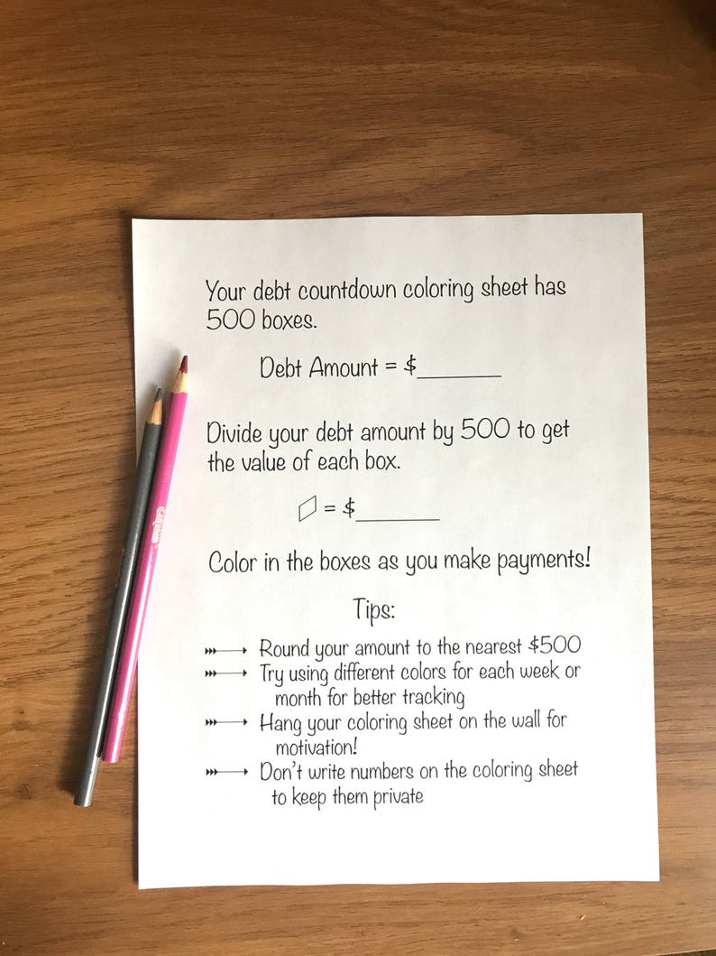 Debt Countdown Printable Coloring Sheet - Herringbone - Etsy