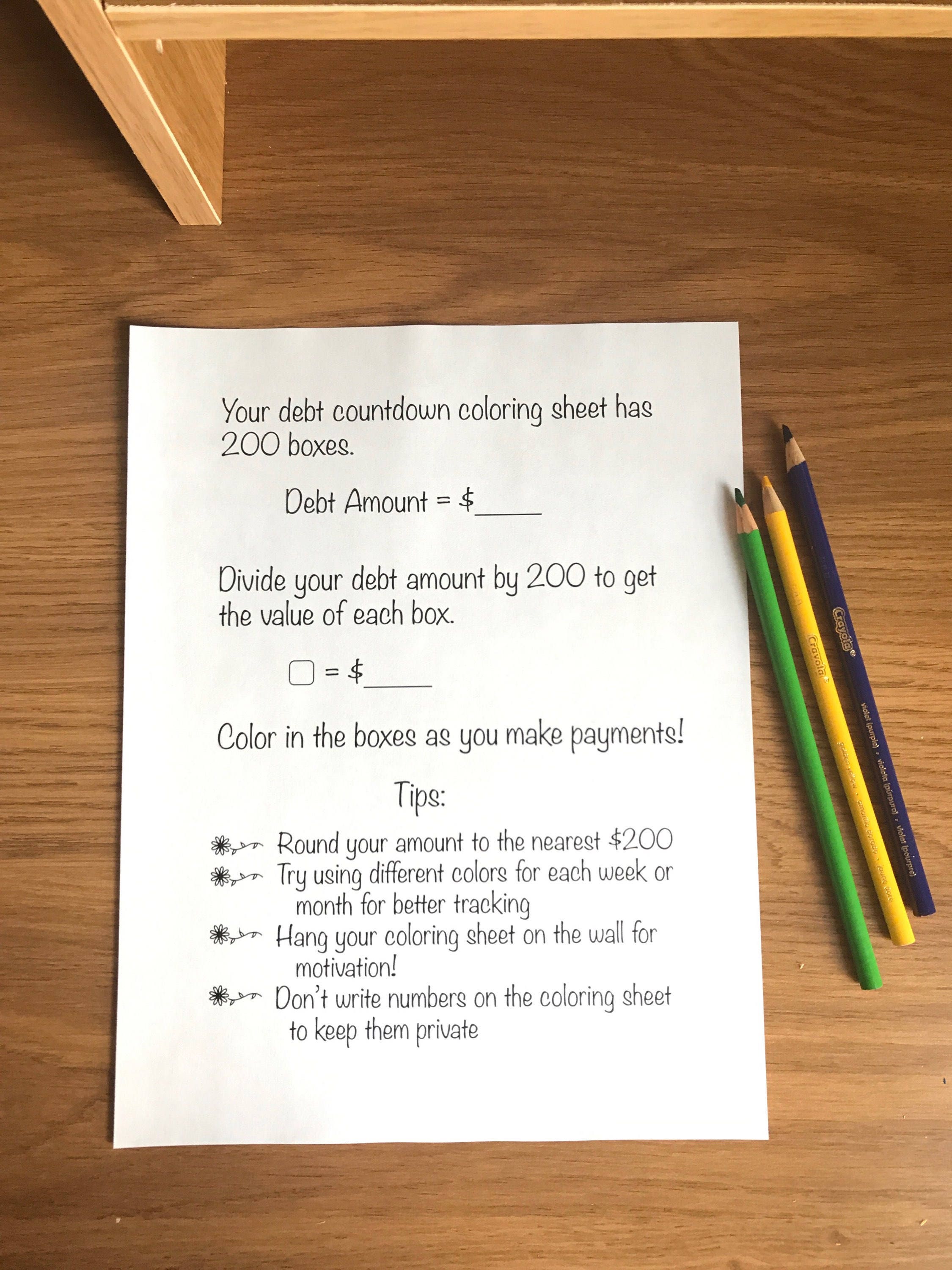 Debt Countdown Printable Coloring Sheet - Flowers - Etsy