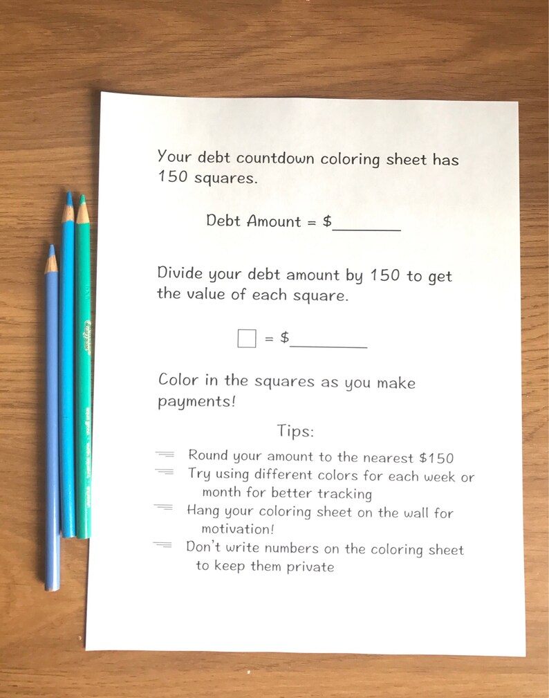 Debt Countdown Printable Coloring Sheet - Make It Happen - Etsy