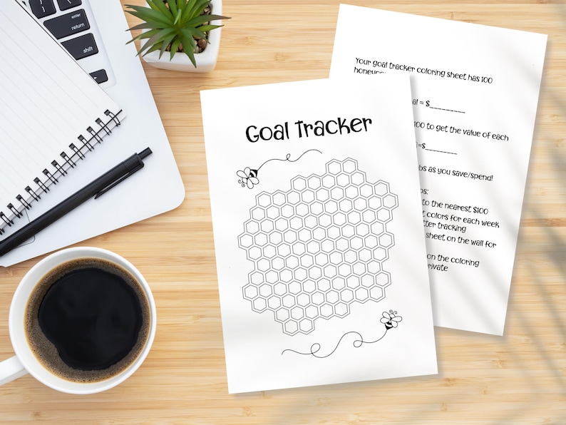Goal Tracker Printable Coloring Sheet - Honey Bee Honeycomb - Etsy