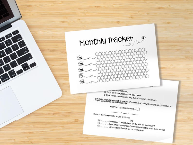 Monthly Habit Tracker Printable Coloring Sheet - Honey Bee Honeycomb - Etsy