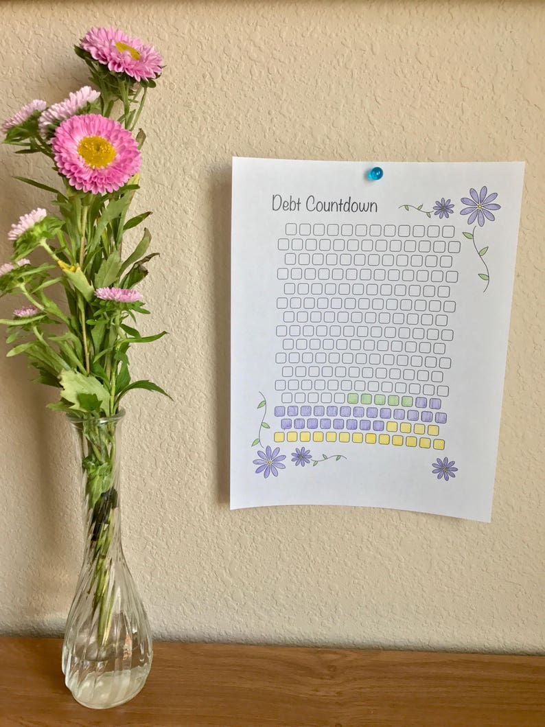 Debt Countdown Printable Coloring Sheet - Flowers - Etsy