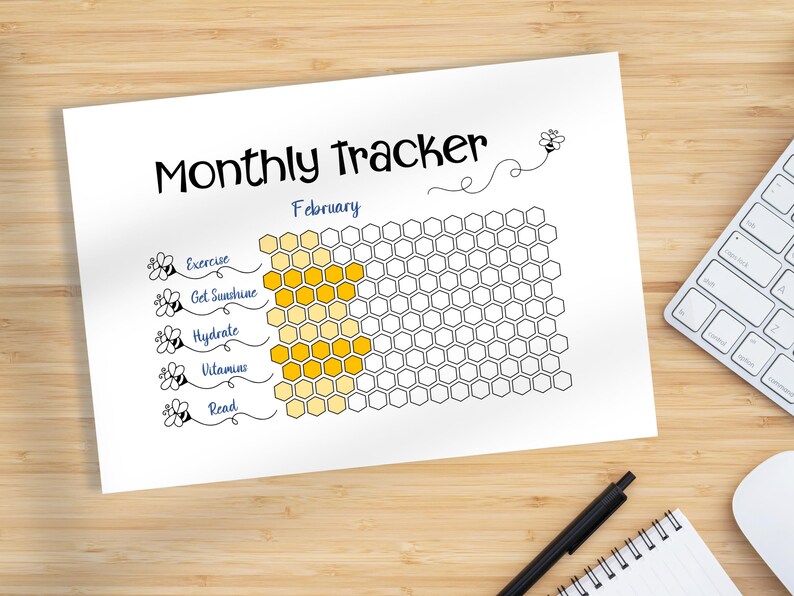 Monthly Habit Tracker Printable Coloring Sheet - Honey Bee Honeycomb - Etsy