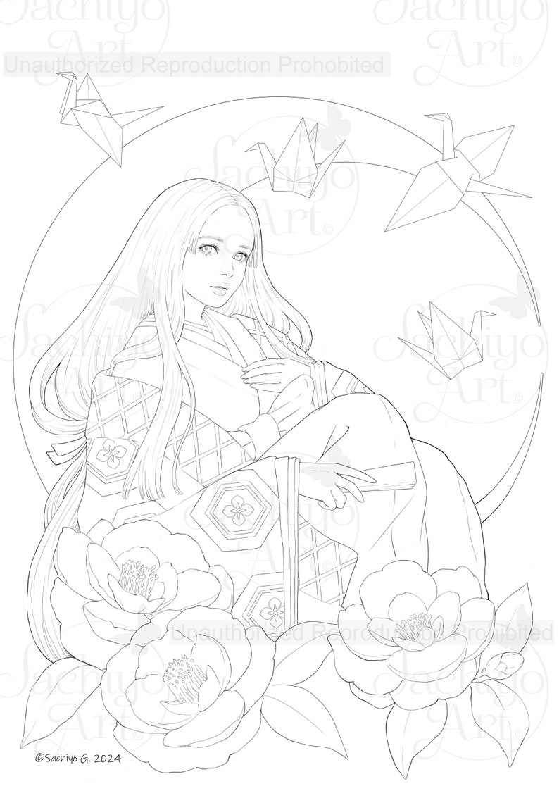 Coloring Page Set [princess Kaguya (moon Girl Series)] - Etsy