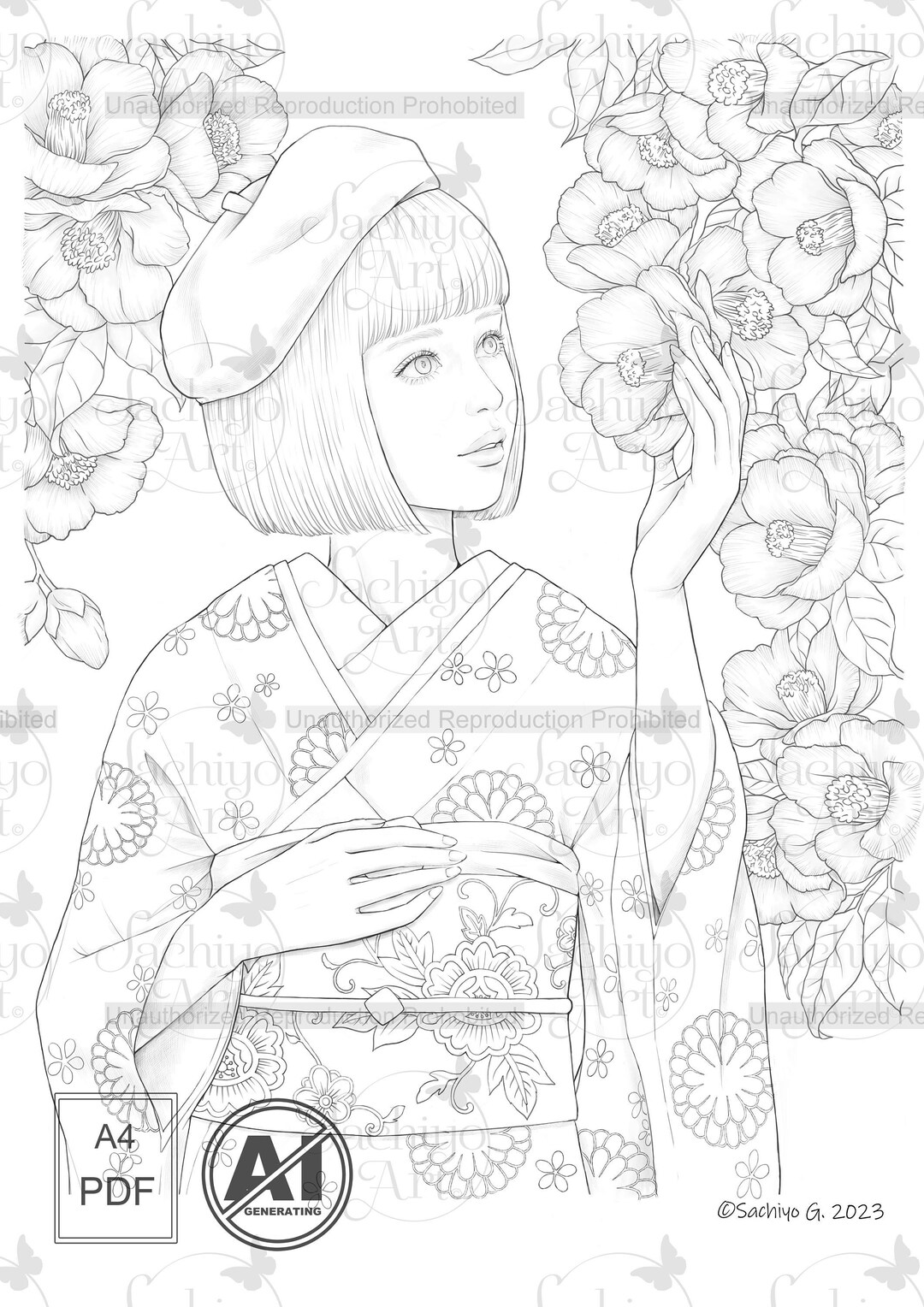 Coloring Page Set [camellia] - Etsy