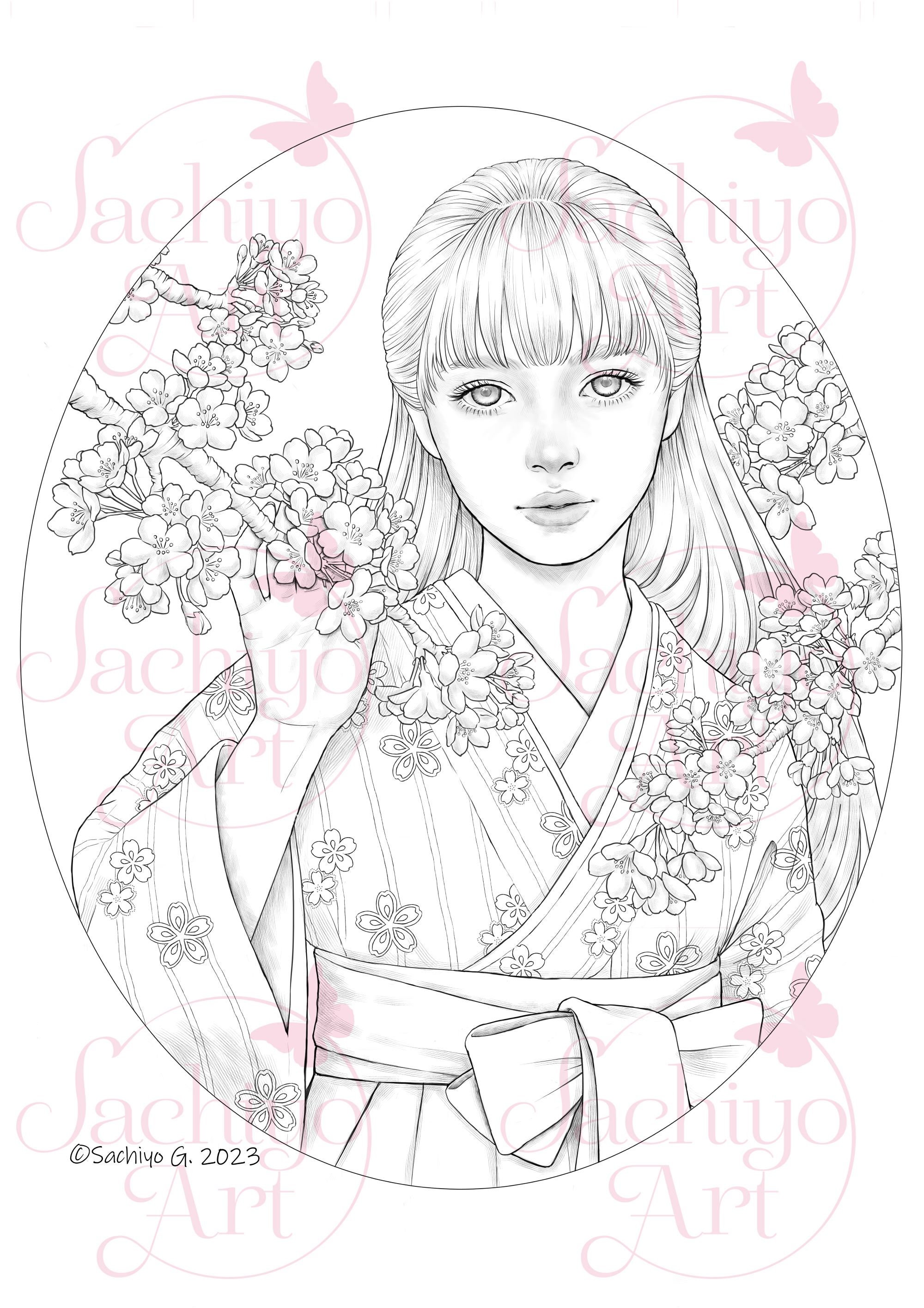 Coloring Page Set [sakura] - Etsy