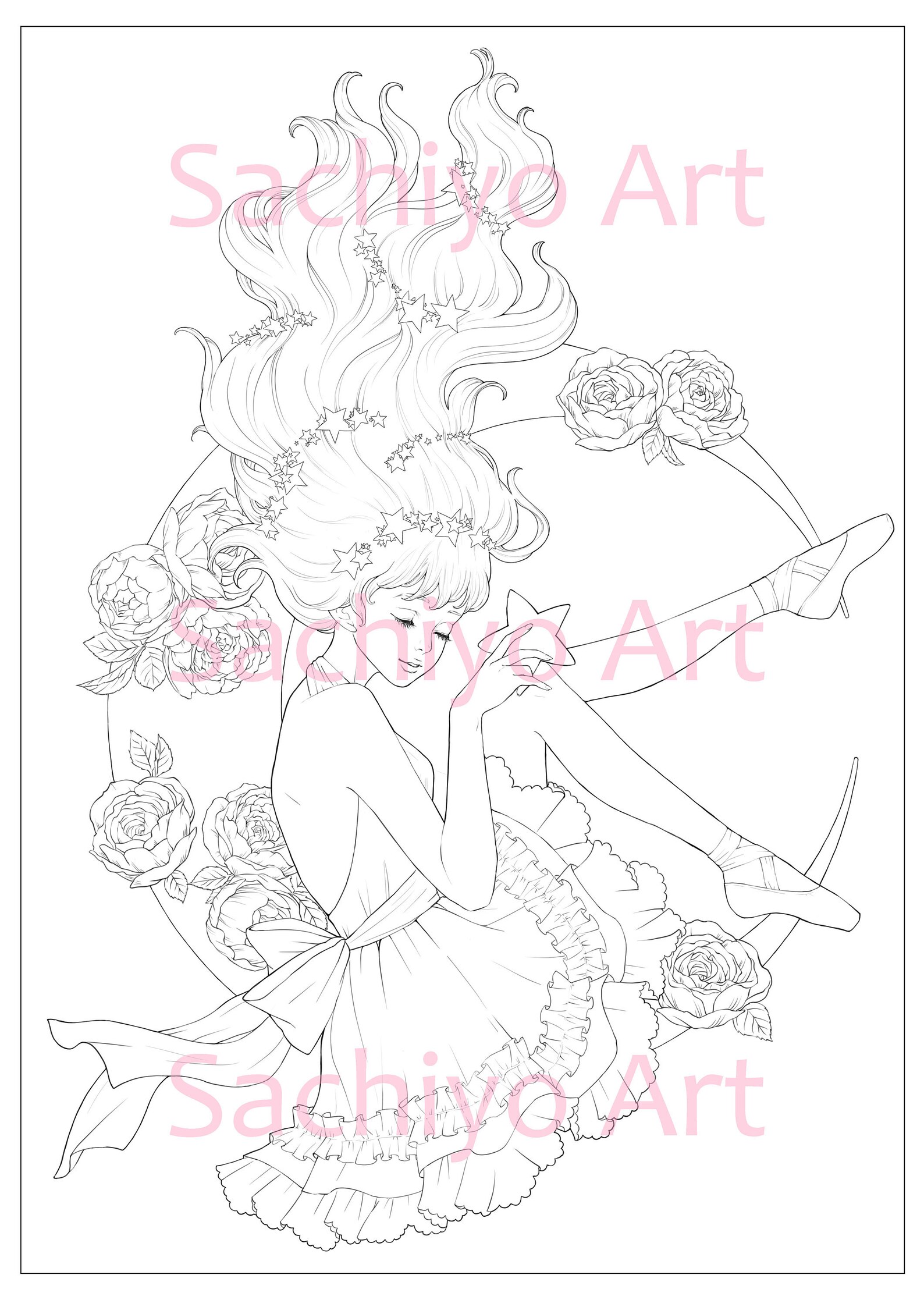 Coloring Page [moon Girl] - Etsy