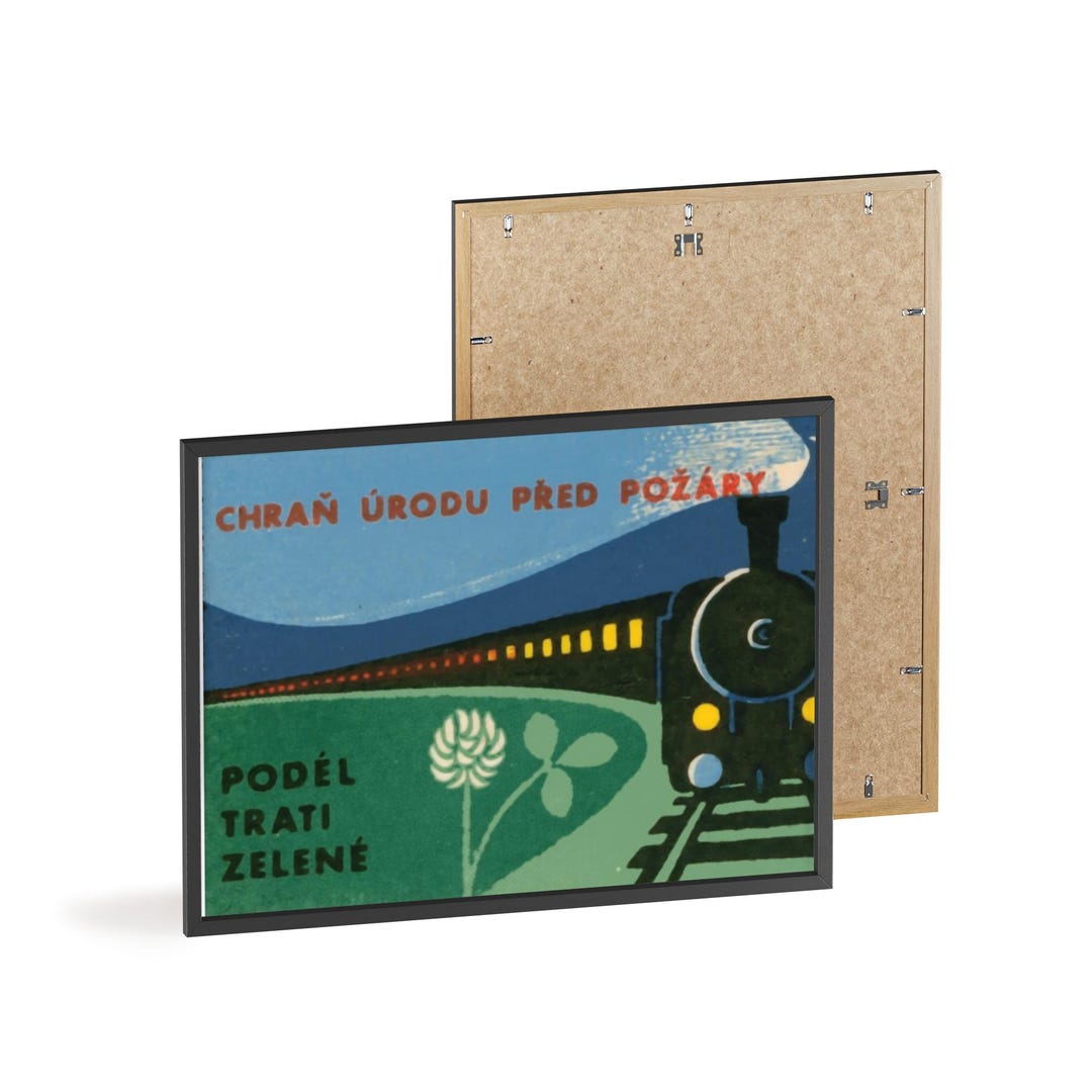 Steam Locomotive Train Old Match Labels Poster With Wooden Frame, Wall ...
