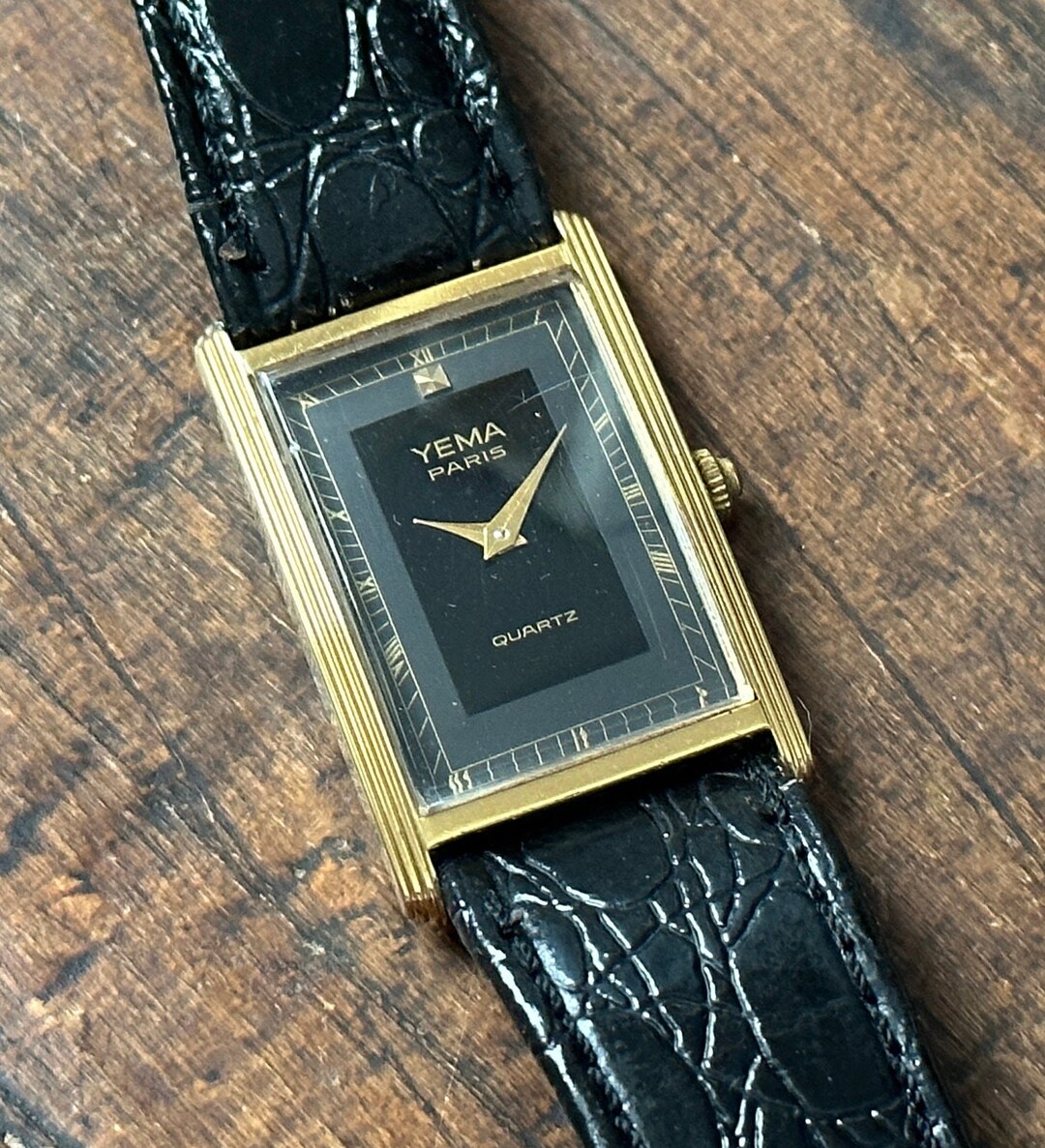 Yema Tank Vintage Men Watch Quartz Gold Plated Superb Black - Etsy