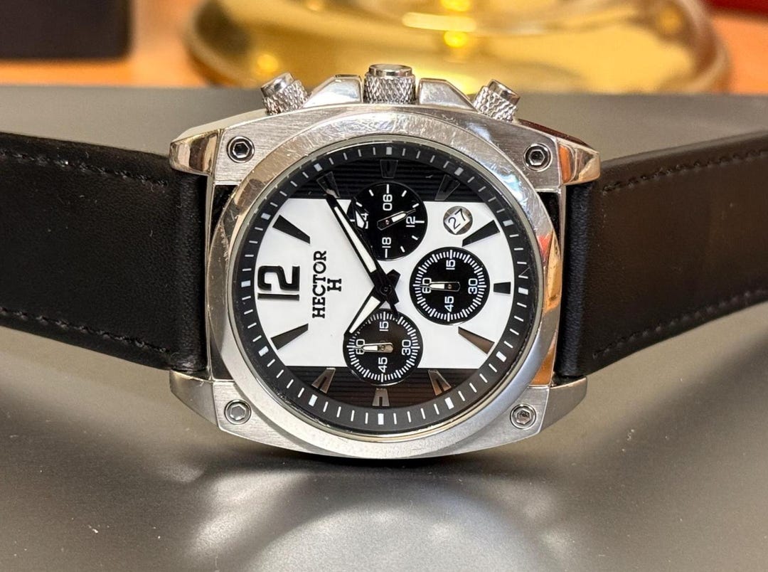 Hector Chronograph Watch Panda Dial 42mm Steel Rectangular Case Mens ...