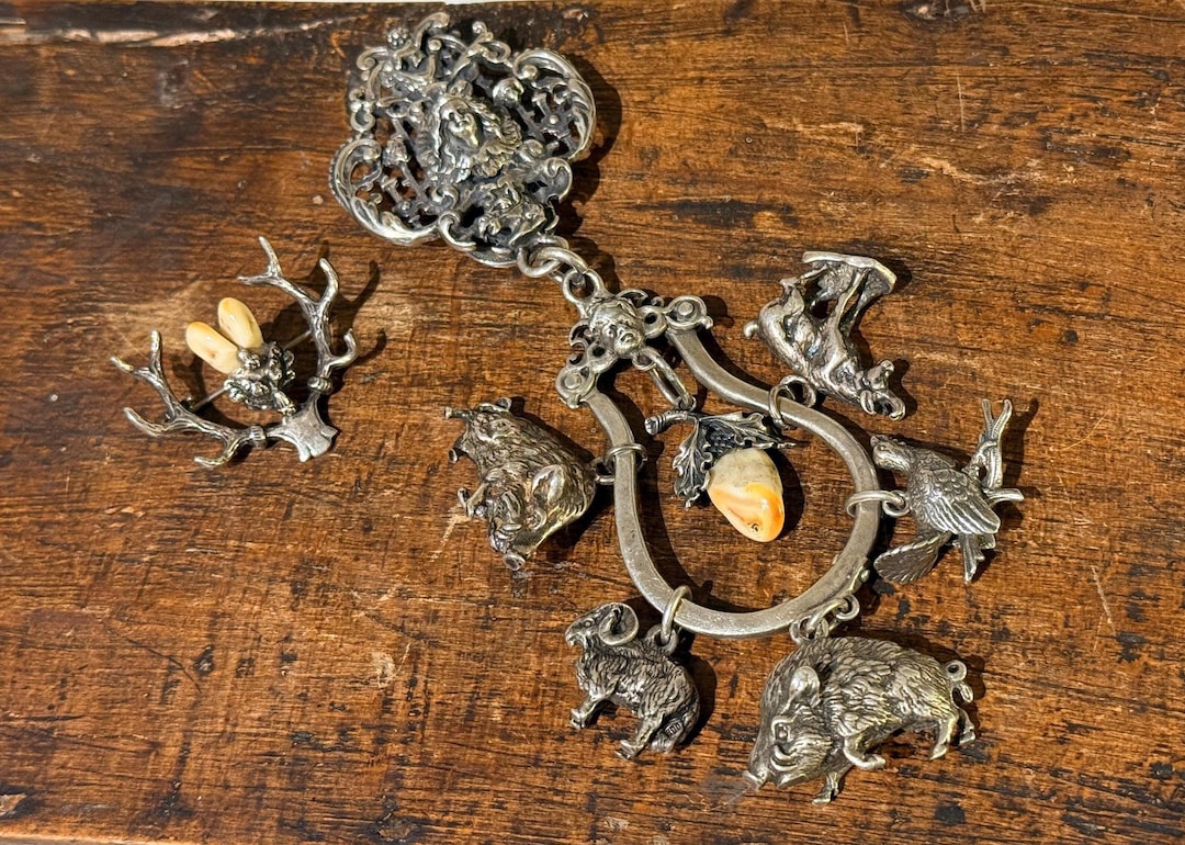 Charivari Silver 835 Antique Bavarian Hunting Charm Set With Animal ...
