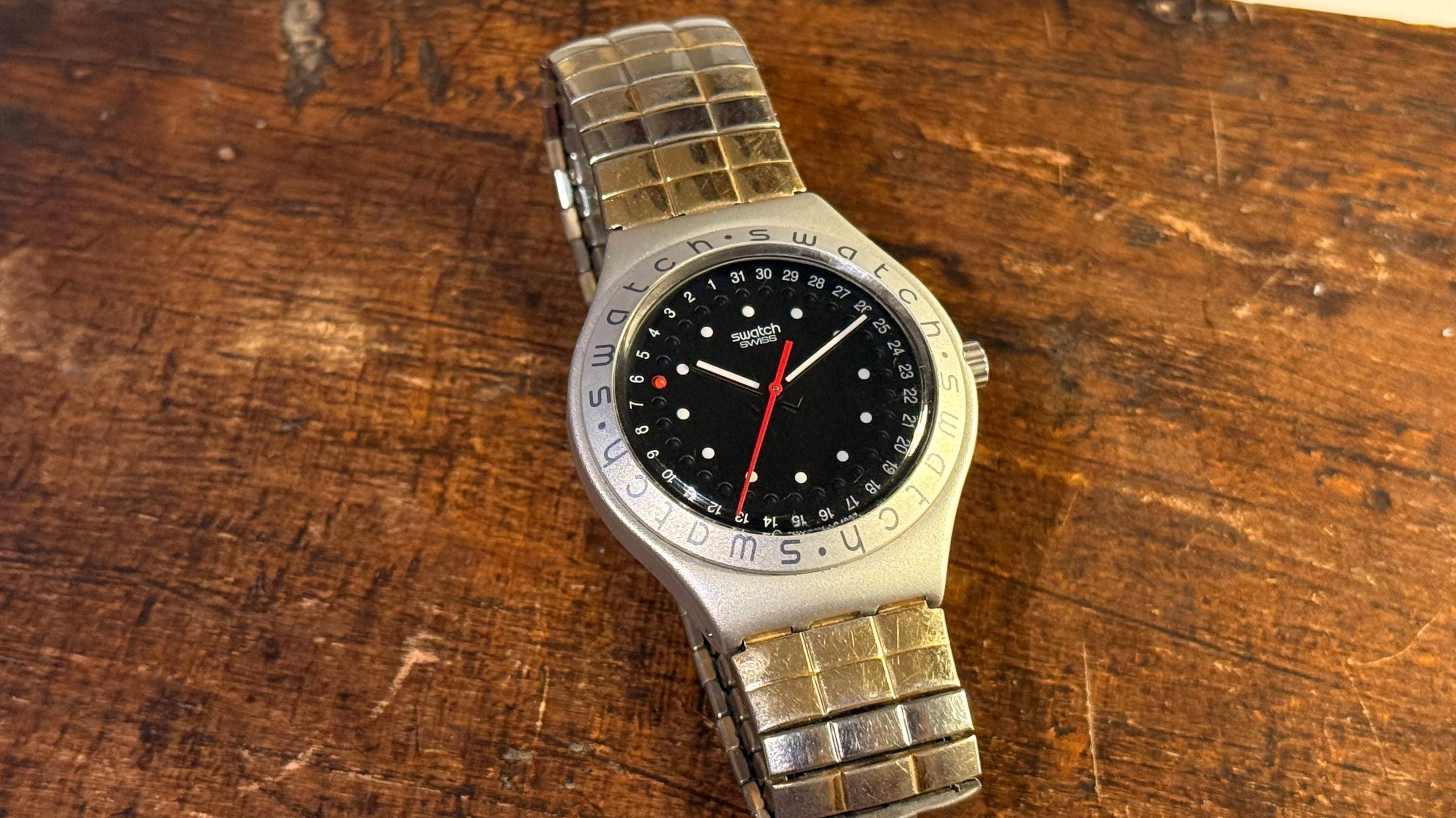 1997 Black Dial Swatch Irony Aluminium Watch With Date, Vintage 90s ...