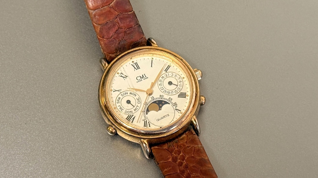 Moon Phase Calendar Watch, Swiss Made CMI Quartz Unisex Elegant ...