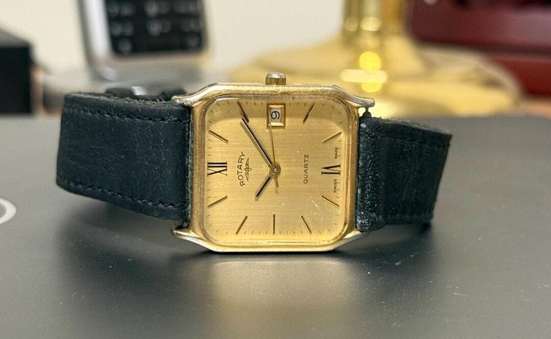 Vintage Rotary Swiss Made Quartz Tank Watch, Men’s 30x35mm Gold Case ...