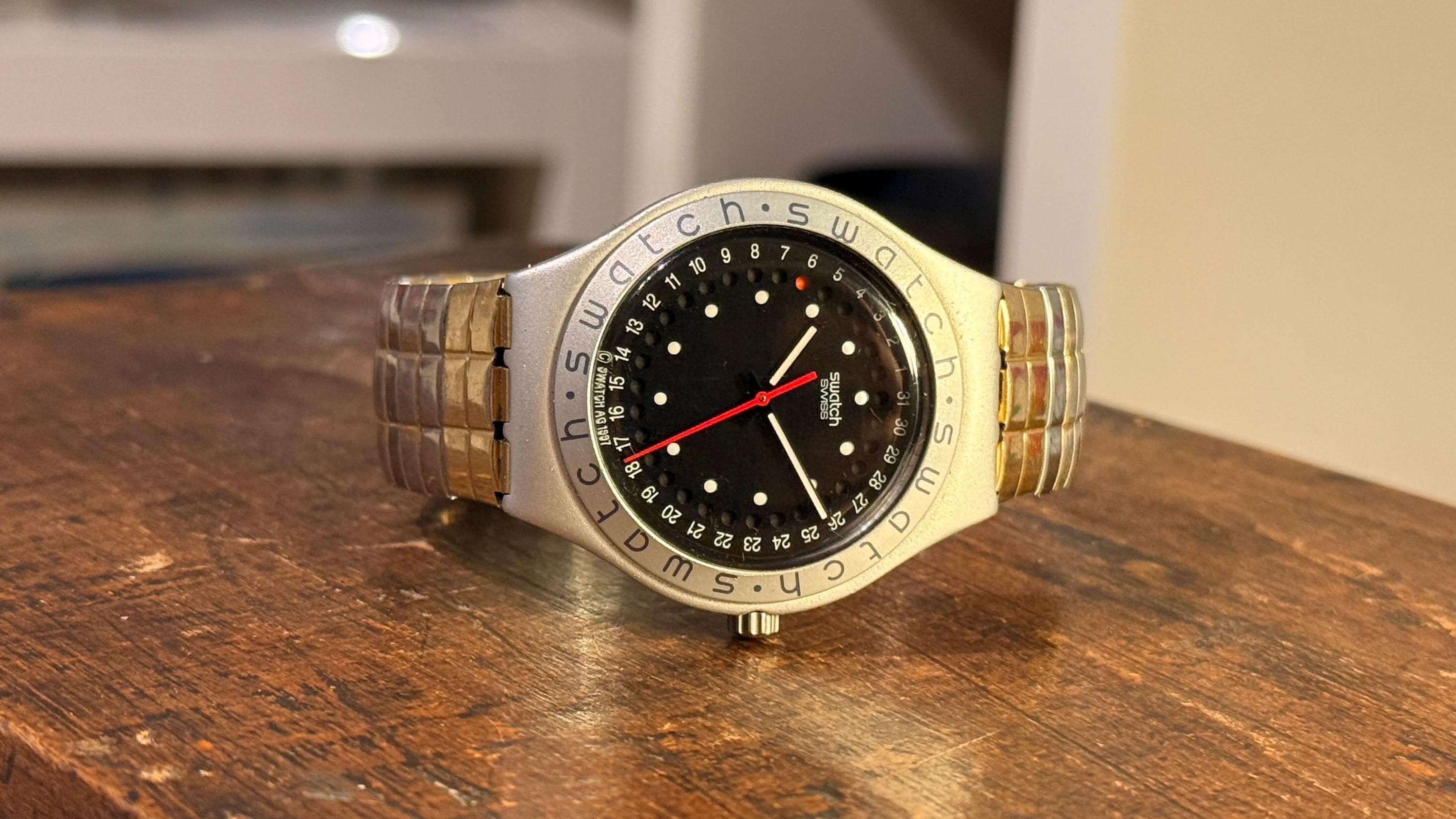 1997 Black Dial Swatch Irony Aluminium Watch With Date, Vintage 90s ...