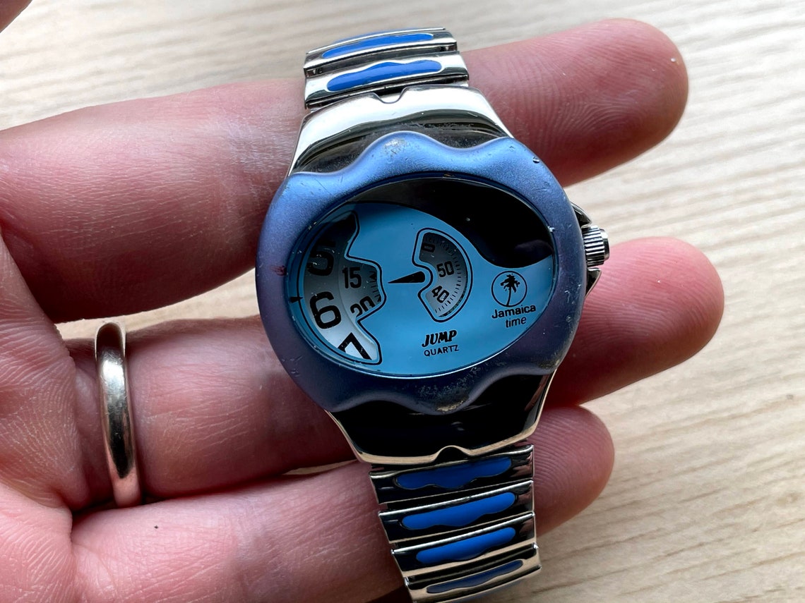 Jamaica Time Jump Hour blue watch mens womans quartz | Etsy