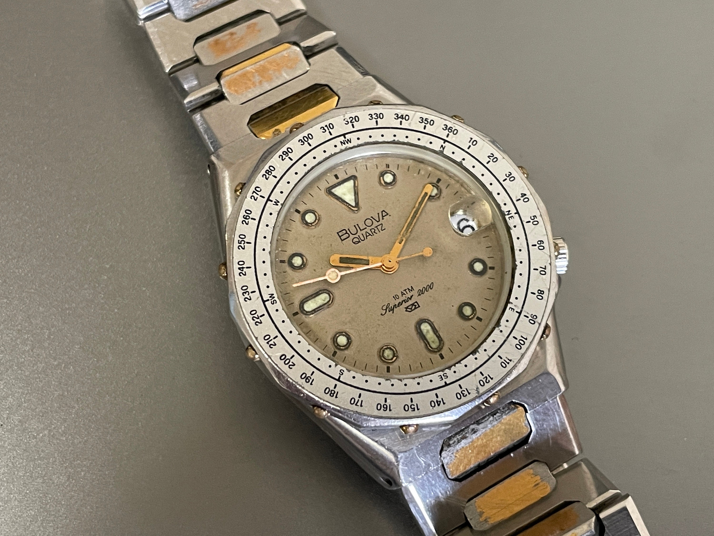 Bulova Superior 2000 Vintage Quartz Diver Watch Eta Movement Compass - Etsy
