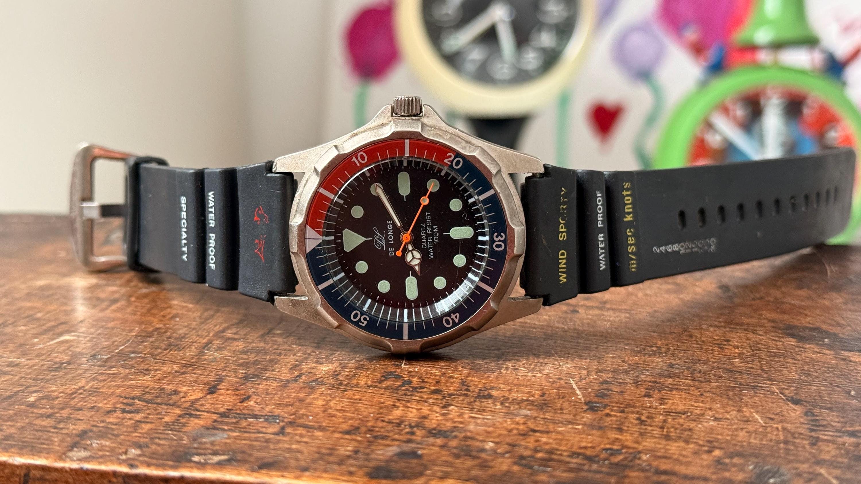 Vintage Delonge Pepsi Dial Diver Watch Quartz Movement Superb Condition ...