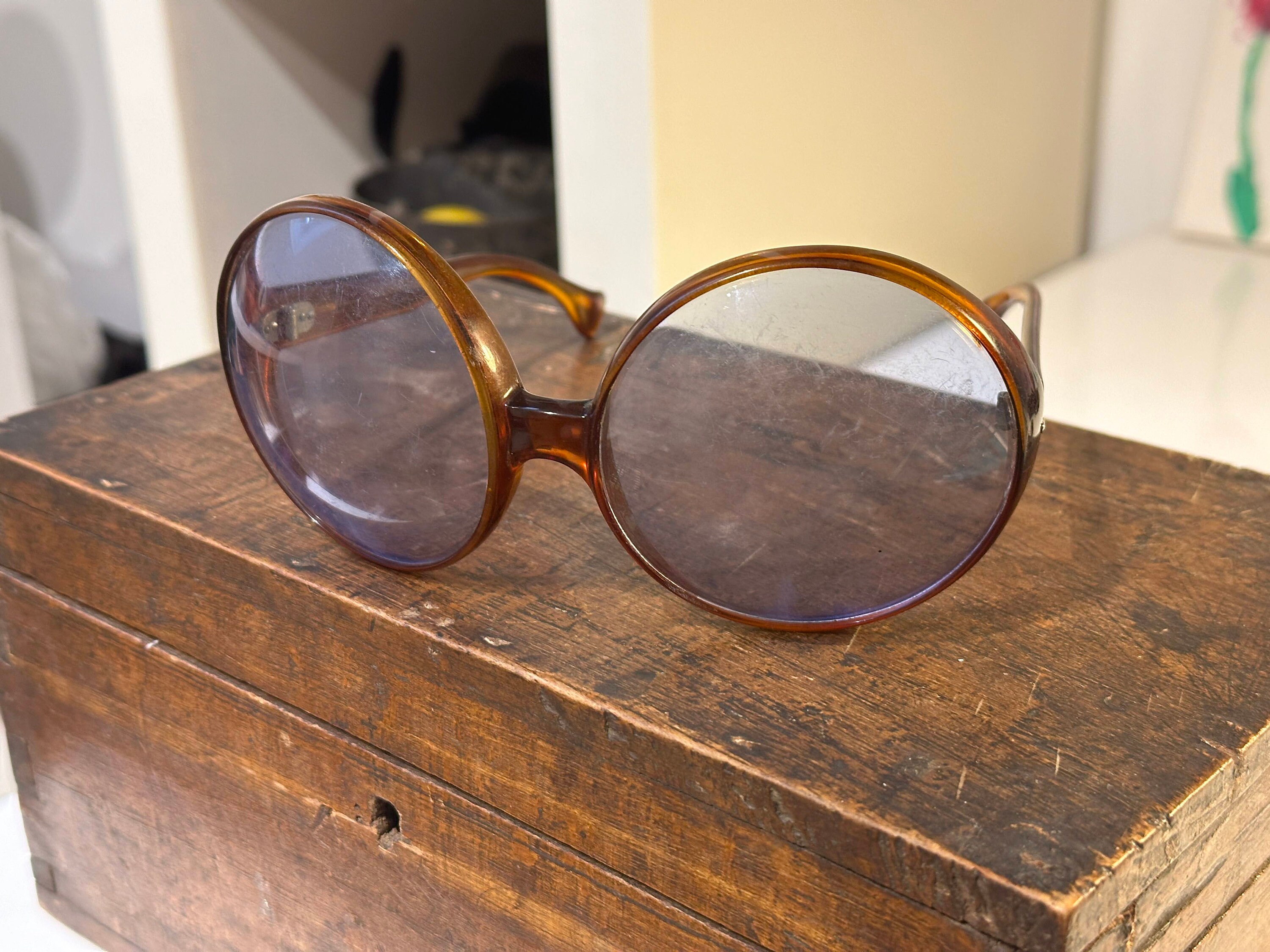 Rare Hippie Brown Circle Frames Sunglasses Purple Lens Blue Tint Astro ...