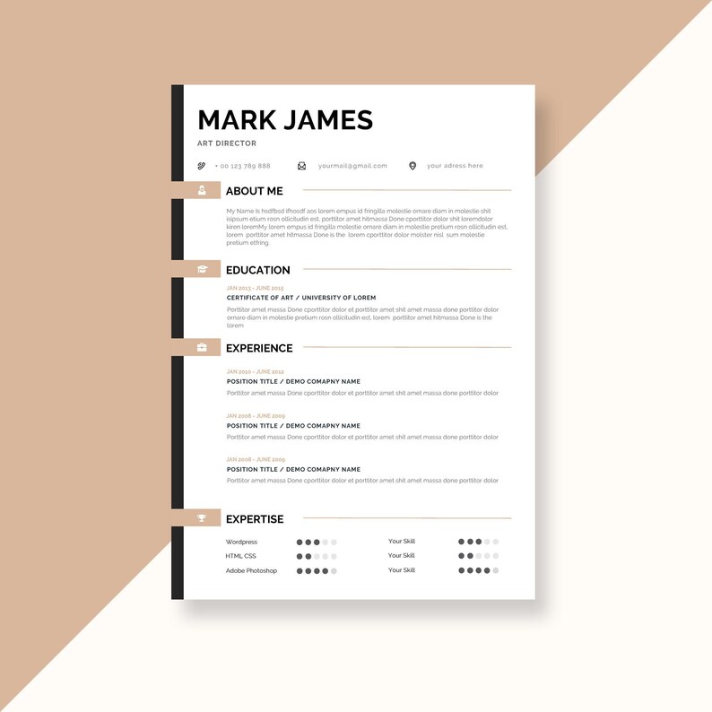 Powerpoint Resume Modern Resume Template One Page Resume - Etsy