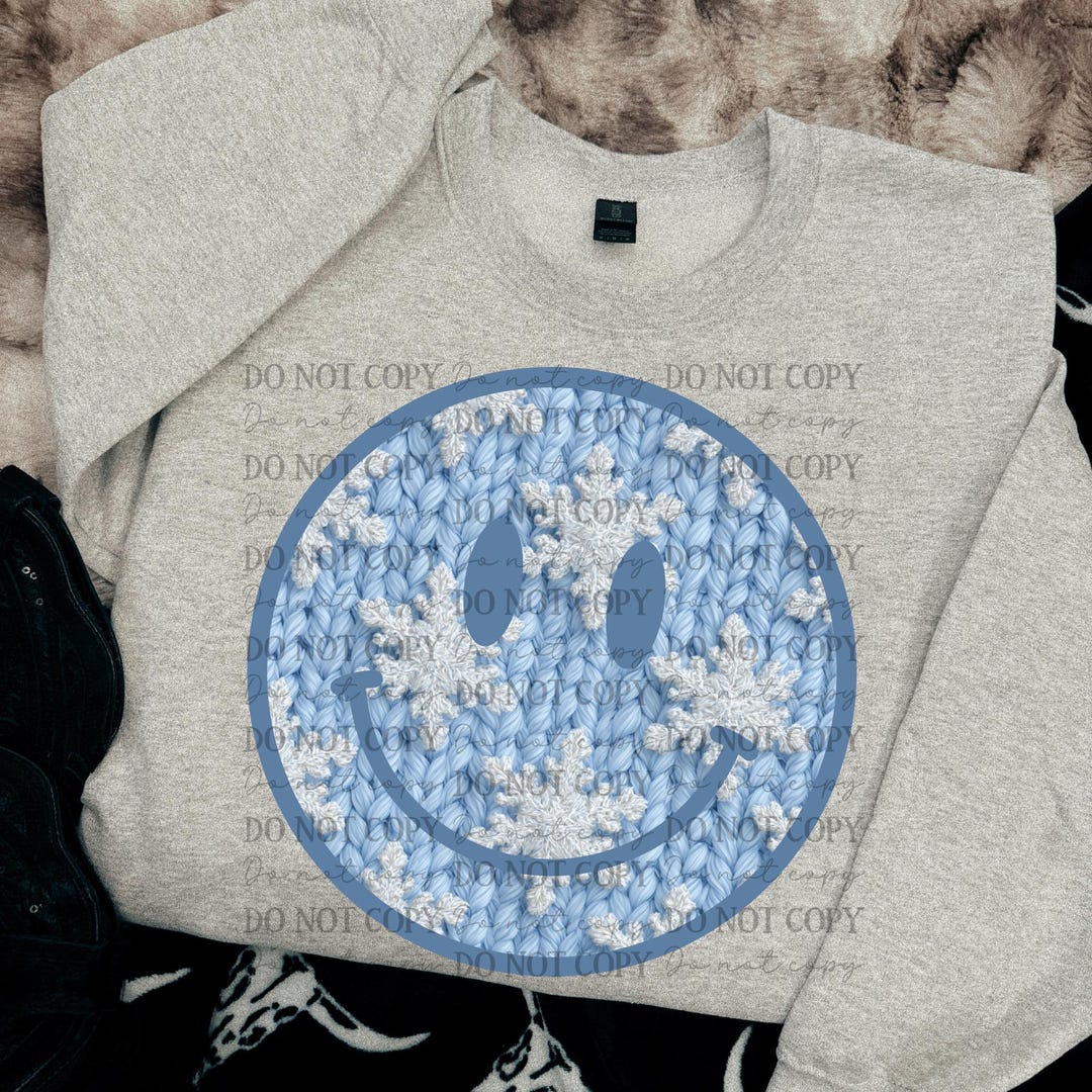 Snowflake Faux Yarn Smiley Face PNG Preppy Christmas PNG Plaid Smiley ...
