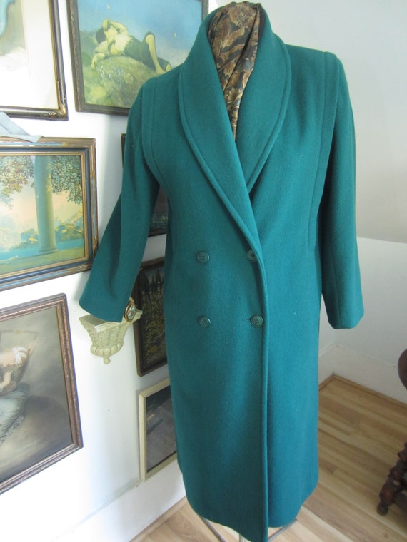 1980's Wool Coat, Gorgeous Teal Color, USA Union Made… - Gem