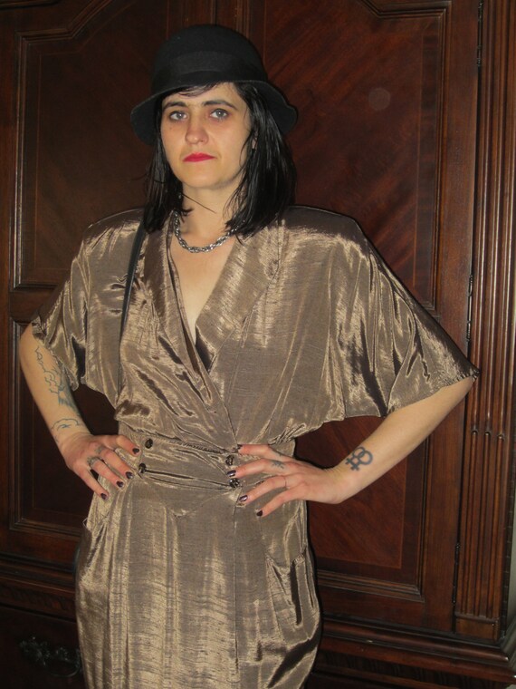 1980's Classic Dress, Shiny Sharks Tooth Fabric, Dol… - Gem