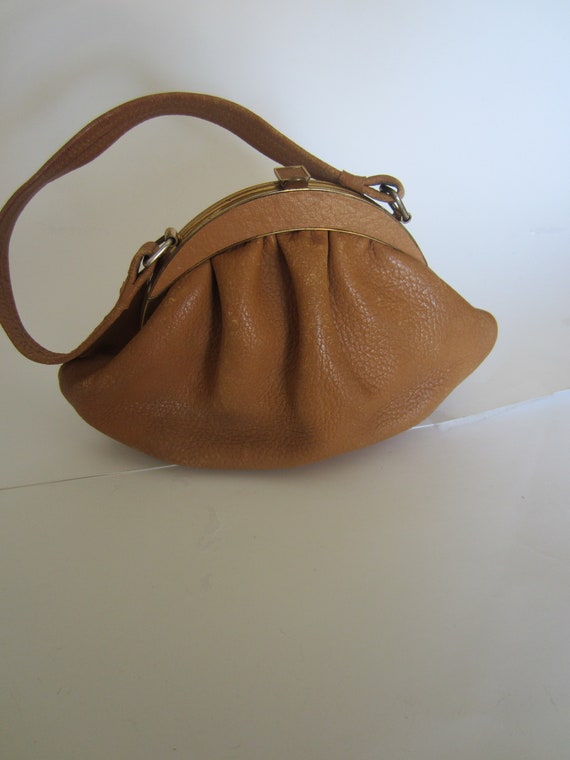 1950's Leather Clutch Bag, Mid Century Leather Short … - Gem