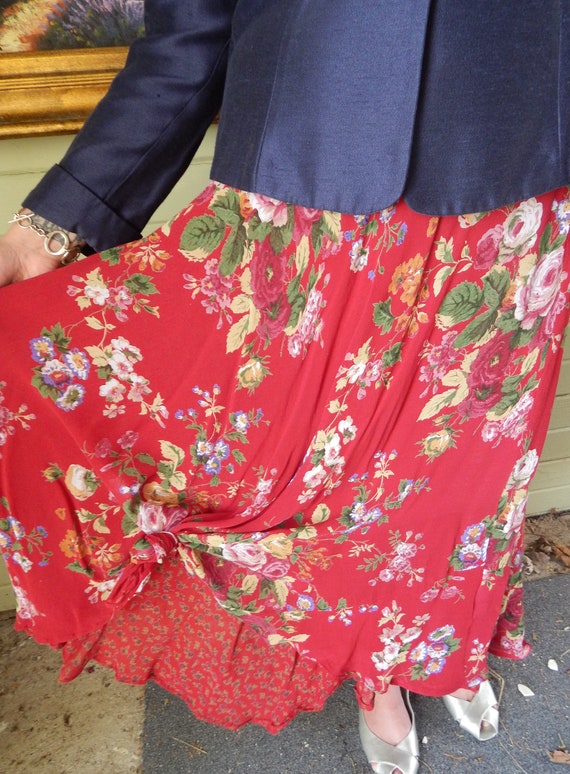 Reversible Floral Skirt,Natural Fiber Rayon,Chintz Bu… - Gem