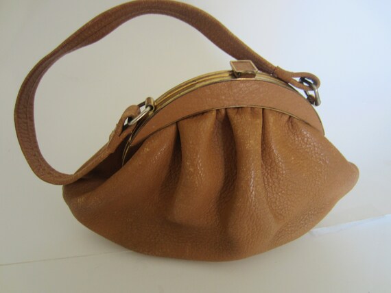 1950's Leather Clutch Bag, Mid Century Leather Short … - Gem