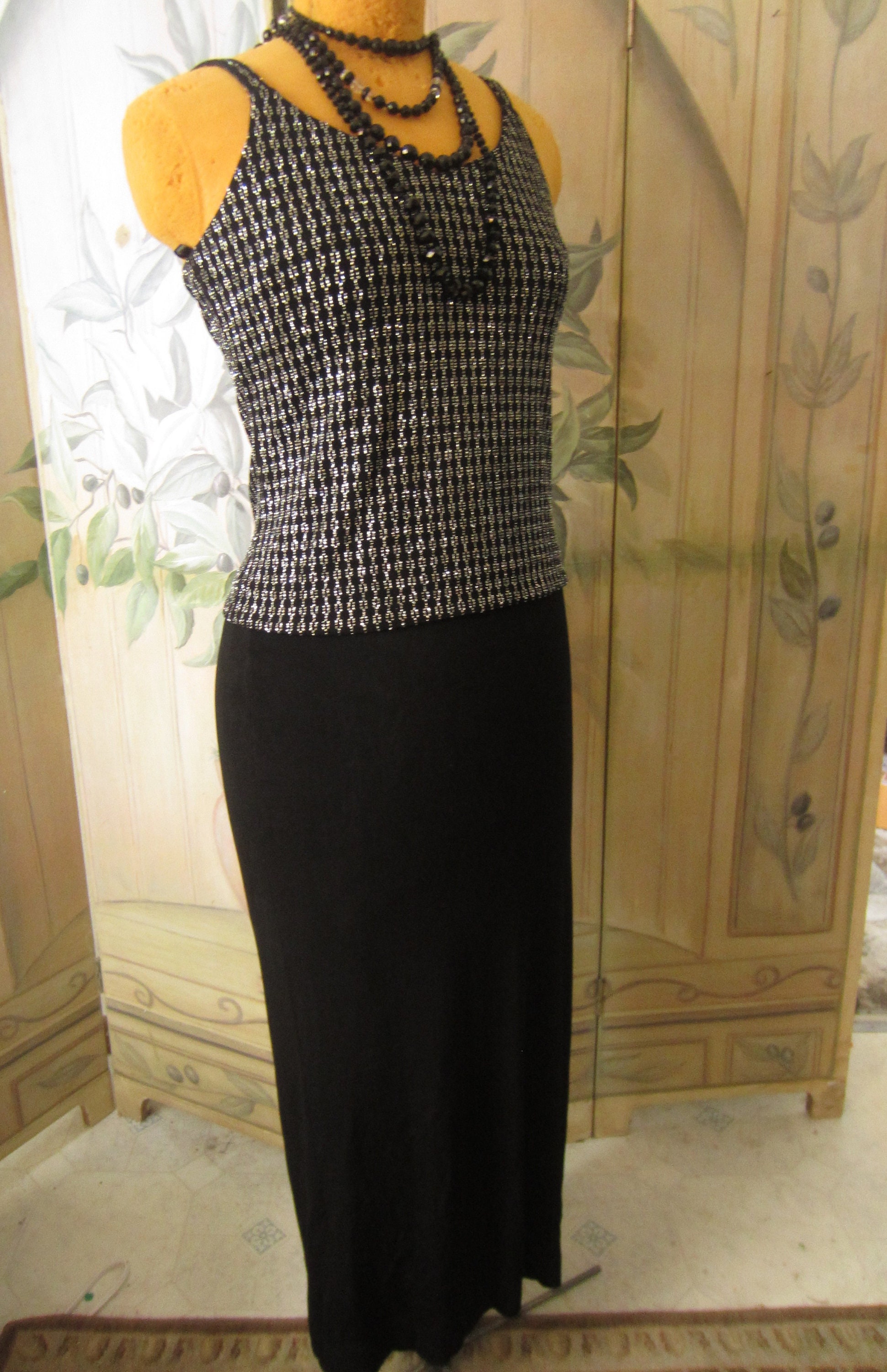 ALEX Formal, Y2K Stretch Knit Tank Bodice With Black and Silver Sequins ...