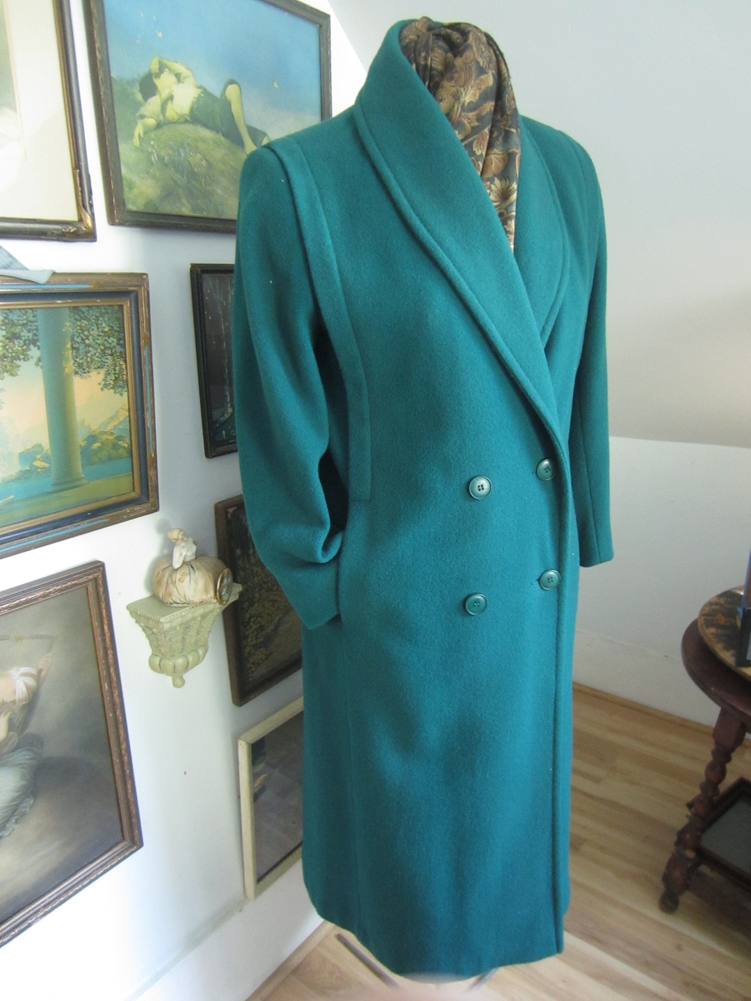 1980's Wool Coat, Gorgeous Teal Color, USA Union Made, Shoulder Pads ...