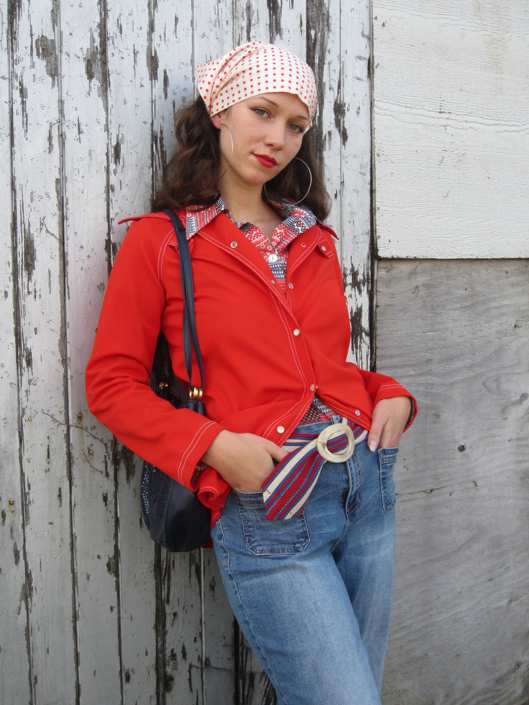 1970's Outfit, Red Leisure Jacket With Matching Wide Lapel Shirt, 1970 ...