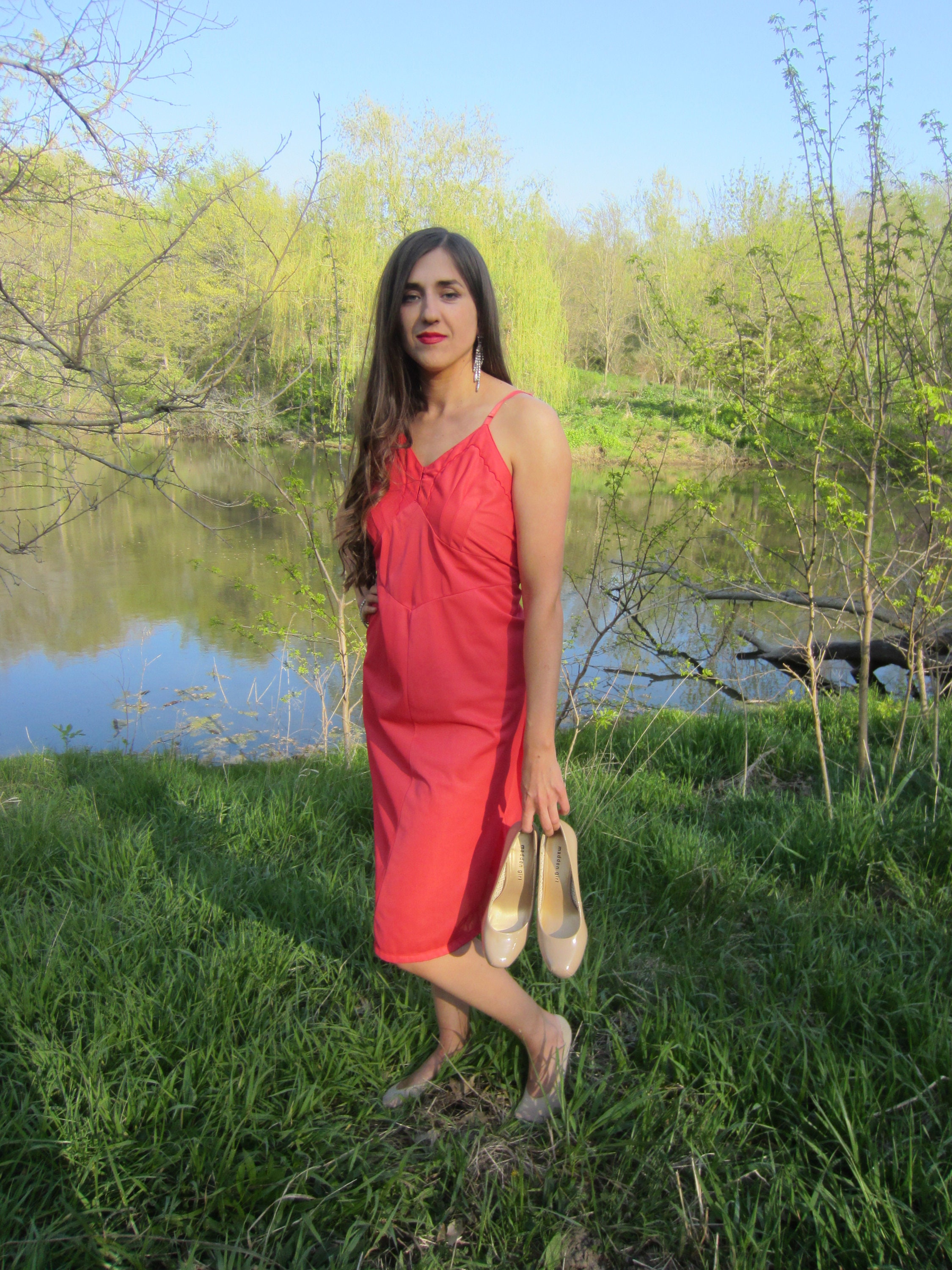 1950's Pink Slip, Beautiful Coral Color Nylon Slip/size 38 Bust ...