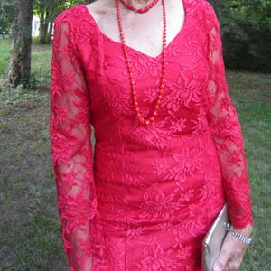 Red Lace Gown, Floor Length, Fully Lined, Open Lace Long Sleeve, 24 ...