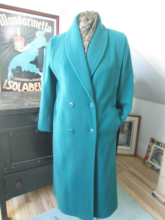 1980's Wool Coat, Gorgeous Teal Color, USA Union Made… - Gem