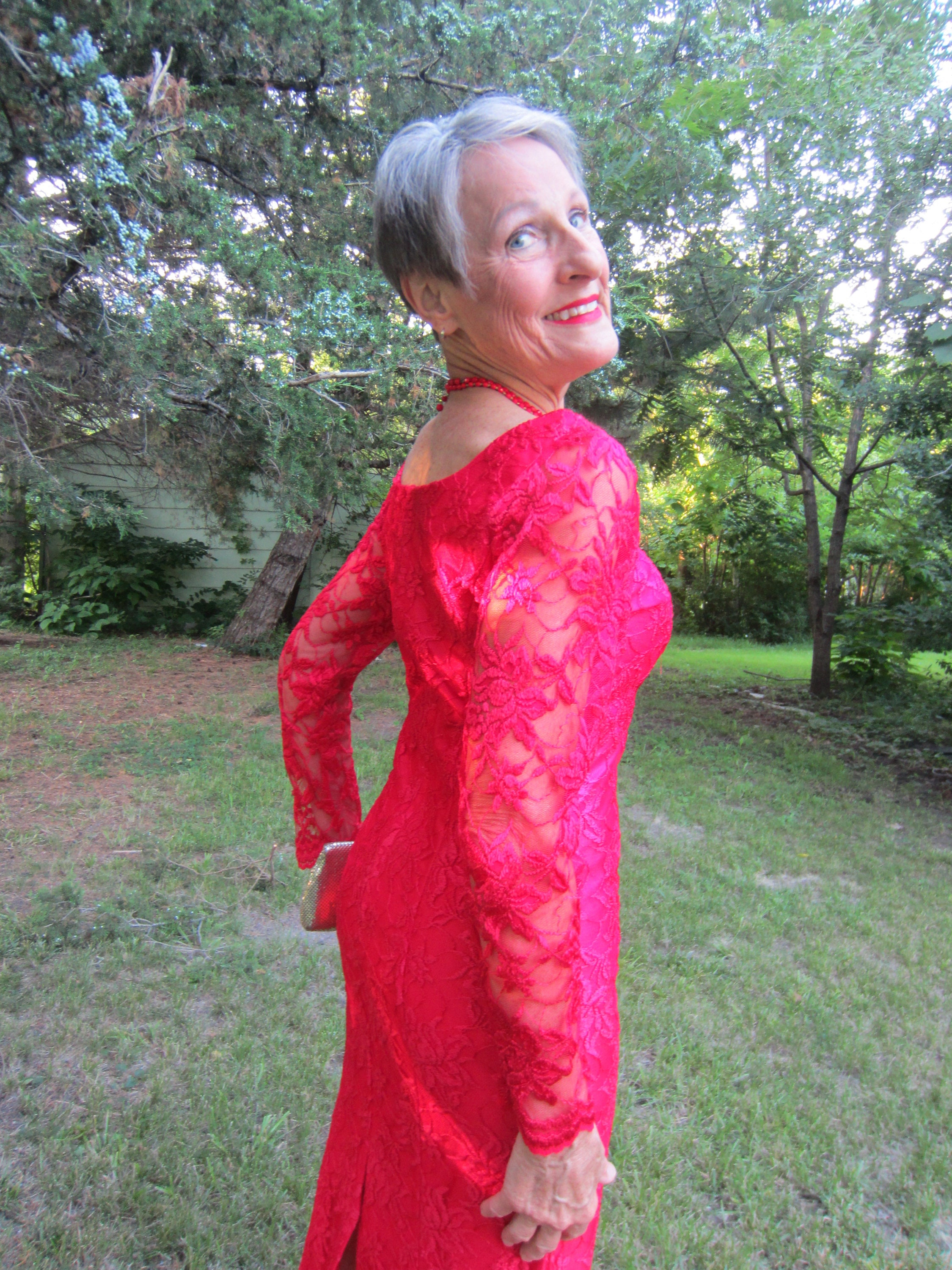 Red Lace Gown, Floor Length, Fully Lined, Open Lace Long Sleeve, 24 ...